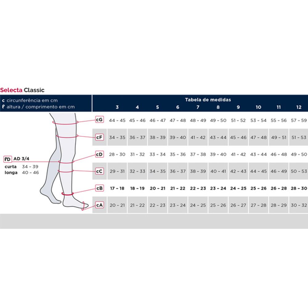Meia 3/4 Selecta Classic Helanca Longa 30–40 mmHg - MedShop